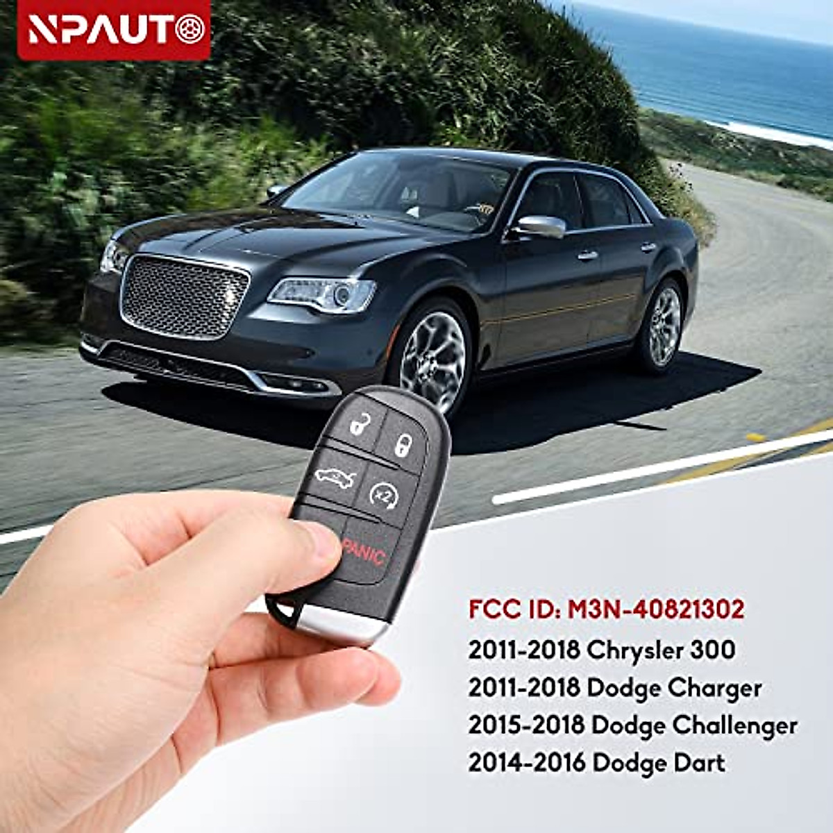 NPAUTO 2-Pack Key Fob Replacement for Chrysler 300 Dodge Charger 2011-2018 | Challenger 2015-2018 | Dart 2014-2016 | Durango 2014-2020 Keyless Entry Remote Car Smart Key Fob (M3N-40821302, 433MHz)