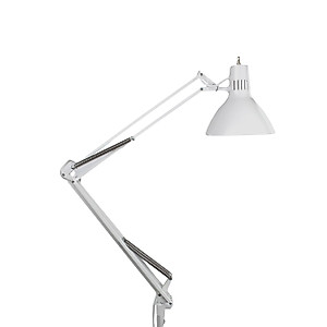 Luxo LS1AWT LS 23W CFL Task Light, 45" Powder-Coated Arm with External Springs, Edge Clamp, White