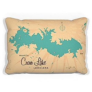 Cross Lake Louisiana Map Canvas Throw Pillow for Couch or Sofa at Home & Office by Lakebound 13" x 19".