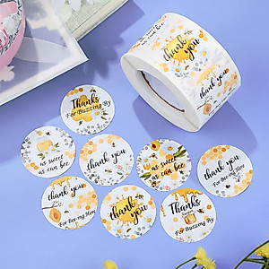 500 Pieces 1.5 Inch Bee Thank You Labels Baby Shower Bumble Stickers for Jars Bottle Gift Box Birthday Baby Shower Party Favor Label Stickers 8 Design