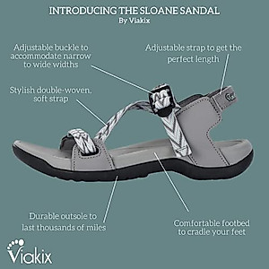 Viakix Walking Sandals Womens – Comfortable Athletic Cute Sandal, for Hiking, Outdoors, Walking, Water, Trekking, Sports (Grey, 8)