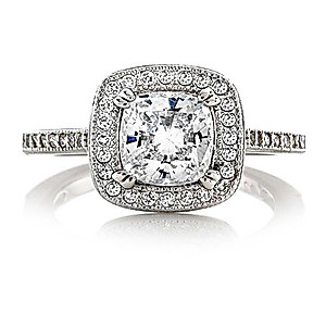 Zoe R Sterling Silver Micro Pave Hand Set Cubic Zirconia Halo 6mm Cushion-Cut Center Wedding Set Size 9.5