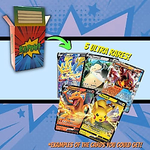 Kapow Cards 5 Ultra Rare Bundle: NO DUPLICATES “EX, GX, V” Includes Collection Deck Box! Compatible with Pokemon Cards