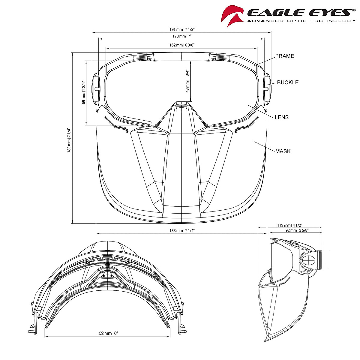 Eagle Eyes Anti-Fog Scratch-Resistant Safety Goggles with Face Shield - 99.9% UV Rays Protection - Universal Fit Lightweight Eyewear (Clear)