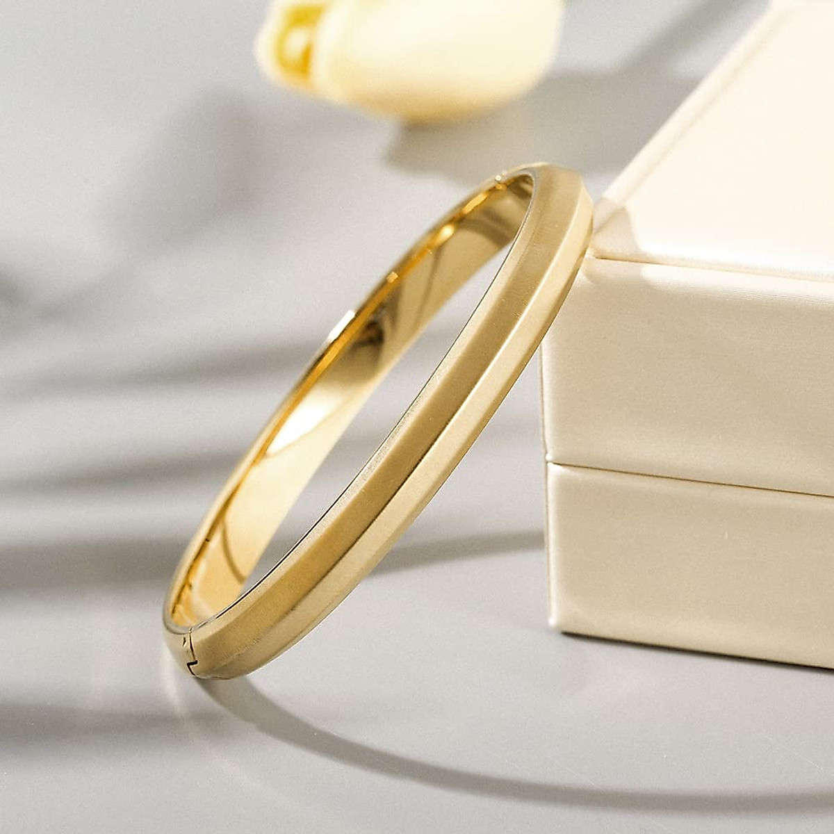 WISTIC 18K Bar Screw Bracelets Cuff Bangle for Men Chunky Bracelet for Women Closely Clasp Wristband Gold Touch of Luxury Polished FriendshipJwewrly (D8 for men Gold)