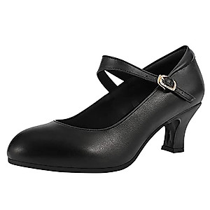 Ankle Strap Dance Heels Womens Character Shoes Ballroom Latin Dress Pumps, 8 M US Black