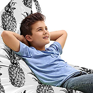 Ambesonne Pineapple Lounger Chair Bag, Hand Drawn Tropical Theme Vintage Style Pineapple Fruit Pattern, High Capacity Storage with Handle Container, Lounger Size, Black Grey White