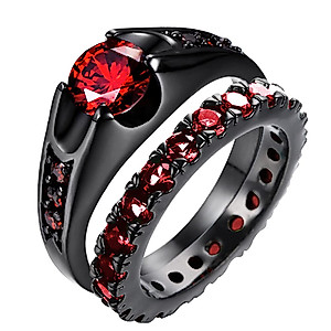 2in1 Black Bridal Ring Red Celtic Dragon Ring His and Hers Wedding Ring Sets Couples Rings for Lover Anniversary Engagement Promise Rings Bridal Sets