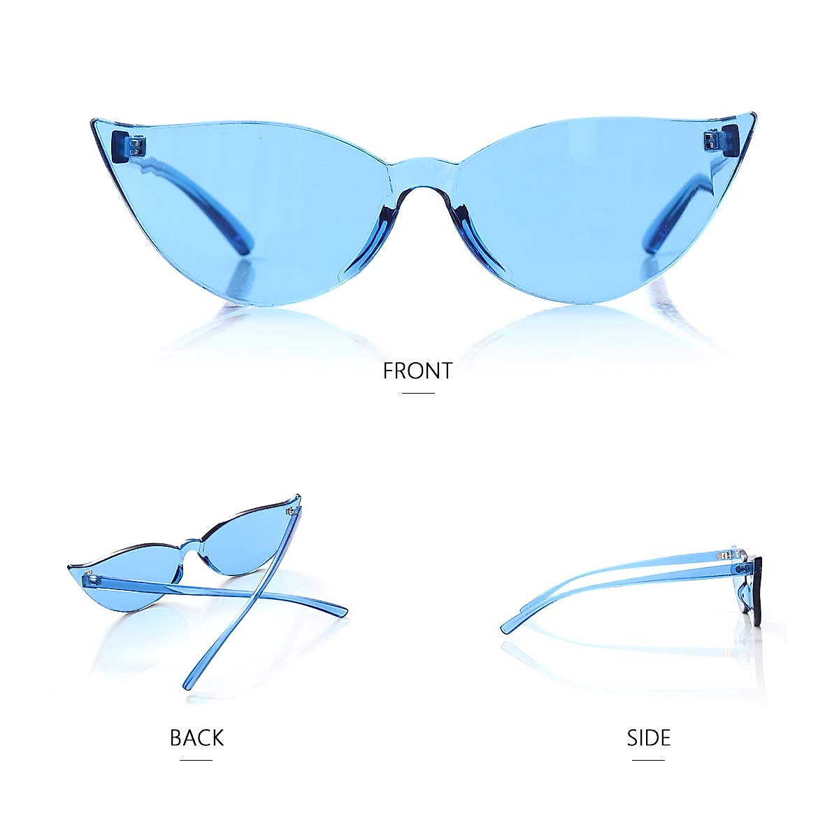 OLINOWL Cat Eye Rimless Sunglasses Oversized One Piece Colored Transparent Eyewear Retro Eyeglasses for Women Men