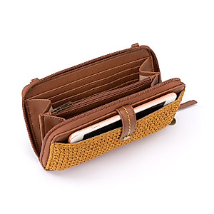 The Sak Iris Large Smartphone Crossbody Bag in Crochet and Faux Leather, Convertible Wristlet Purse Design, Gingersnap