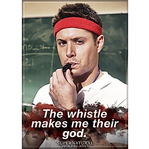 Supernatural Dean Gym Coach Magnet - This Whistle Makes me Their god. 2.5" X 3.5" Magnet for Refrigerators and Lockers…
