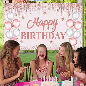 Pink Birthday Banner with Balloon Garland Arch Decorations Set, Pink Rose Gold Happy Birthday Backdrop Balloons Kit Party Supplies for Girls Women, Pink 16th 21st 30th 40th 50th 60th Bday Background