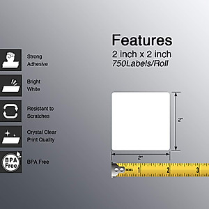 BETCKEY - 2" x 2" (51 mm x 51 mm) Square Labels Compatible with Zebra & Rollo Label Printer,Premium Adhesive & Perforated [6 Rolls, 4500 Labels]