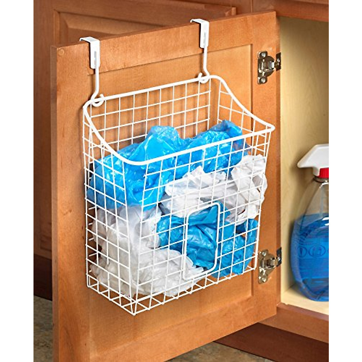 Spectrum Diversified Grid Over-The-Cabinet Dispenser Plastic Holder for Kitchen Storage, Sink Organizer for Recycling Grocery Bags, Extra Large, White