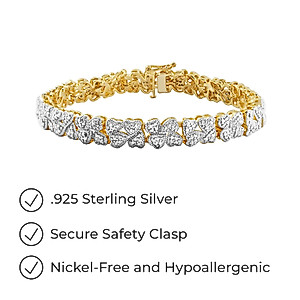 Amazon Essentials 18k Yellow Gold Plated Sterling Silver Genuine Diamond Hearts Bracelet (1/10 cttw, I-J Color, I2-I3 Clarity), 7.25", (previously Amazon Collection)