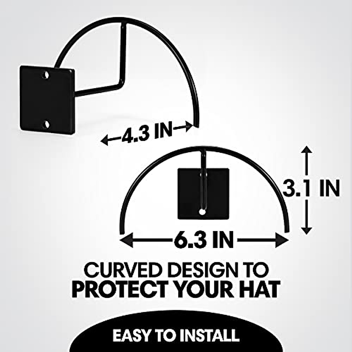 Hat Rack - 4 Pcs - Wall Mounted Display Rack- Multifunctionnal Helmet Rack- Black Painted Steel Hanging Hat Rack - Wall Rack for Hat, Helmet & Coat - Cap Holder Organizer for Bedroom, Entryway...