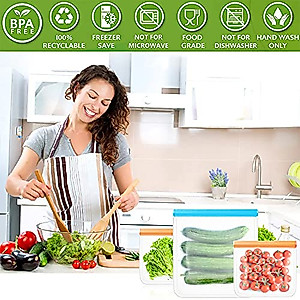 BLOCE Reusable Ziplock Bags Silicone, 3 Pack BPA FREE Flat Freezer Bags, FDA Grade Leakproof Reusable Vacuum Bags, Lunch Bags For Meat Fruit Cereal Snacks
