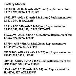 Siiboat Watch Batteries 80PCS - AG0, AG1, AG3, AG4, AG5, AG7, AG10, AG13, 1.5V Alkaline LR41 LR44 Assorted Button Coin Cell Batteries
