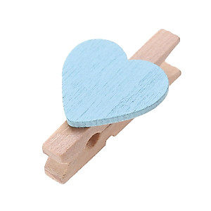 NUOBESTY 50pcs Mini Wooden Clips Clothespins Crafts Clips with Hearts for Wedding Party Valentines Day Decoration Blue