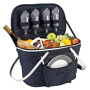 Picnic at Ascot Patented Collapsible Insulated Picnic Basket Equipped with Service For 4- Designed and Assembled in USA