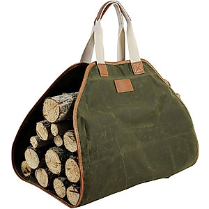Canvas Log Carrier Bag,Waxed Durable Wood Tote,Fireplace Stove Accessories,Extra Large Firewood Holder with Handles for Camping