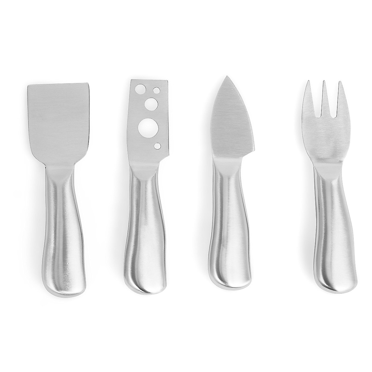 Internet's Best 4 Piece Stainless Steel Cheese Set - Slicer Cutter Knife Fork for Hard Soft Crumble Cheeses - Shaver Spreader Tools