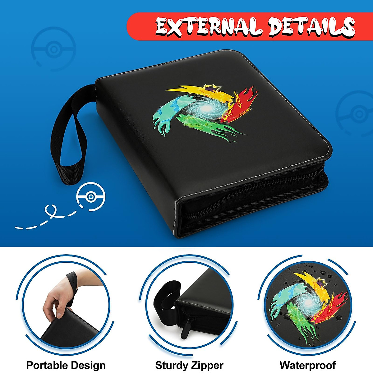 AIMerss 440 Pockets Trading Card Binder with 55 Removable Card Sleeves, 4-Pocket Card Holder Book Compatible with Baseball Binder for Cards, Card Collector Album with Zipper Carrying Case