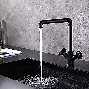 KunMai Industrial Pipe Style Single Hole Kitchen Faucet with Double Handle in Matte Black