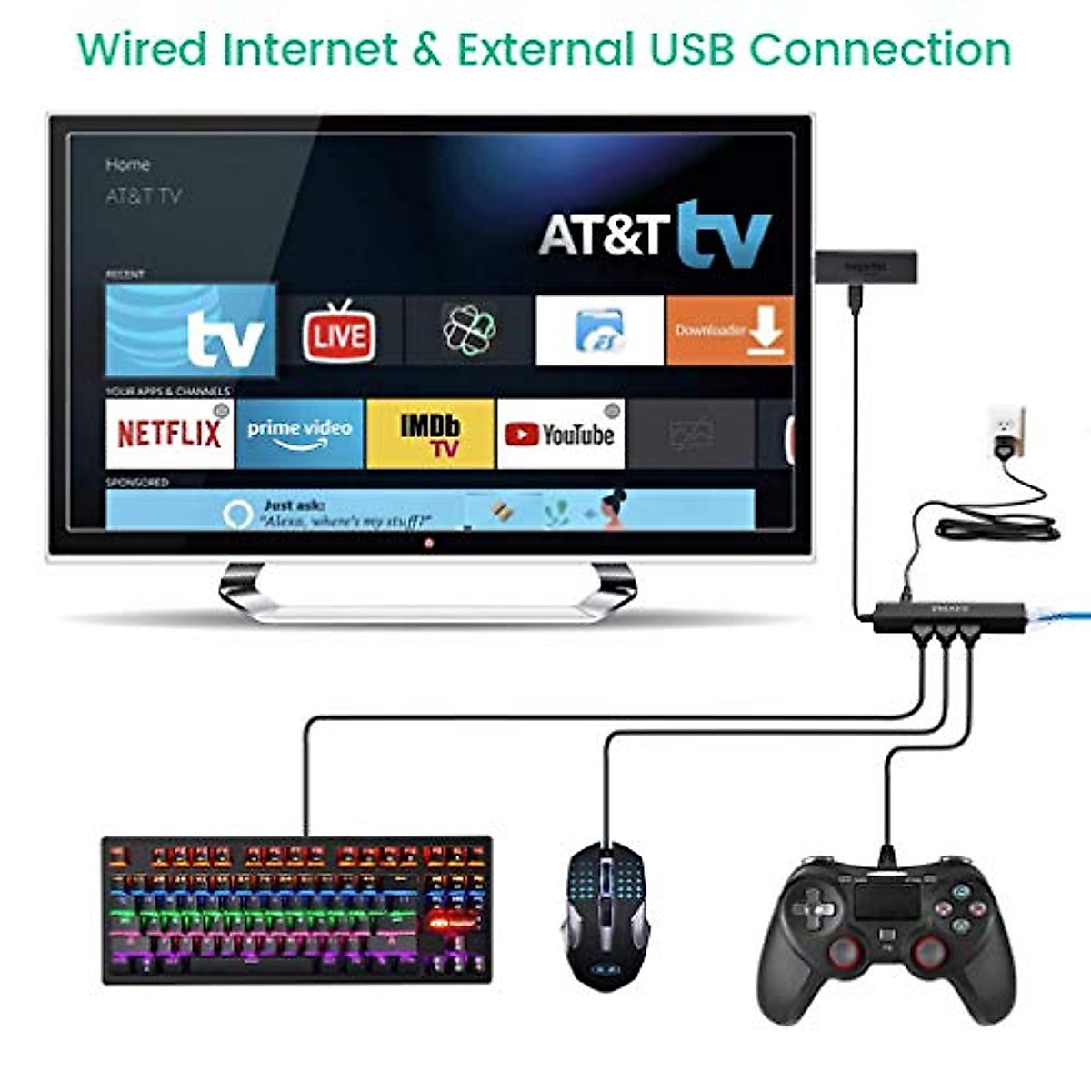 USB OTG Cable HUB LAN Ethernet Adapter for TV Stick 4K Cube/Max/Lite, Alexa Show 2nd Gen, Show 5 and Show 8