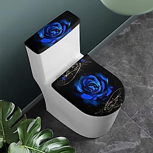 Youngerbaby Blue Rose Toilet Lid Dust Cover Tank Lid Dust Cover Bathroom Elastic 2pcs Sets Standard Fit Toilet Dust Proof Decor Accessories