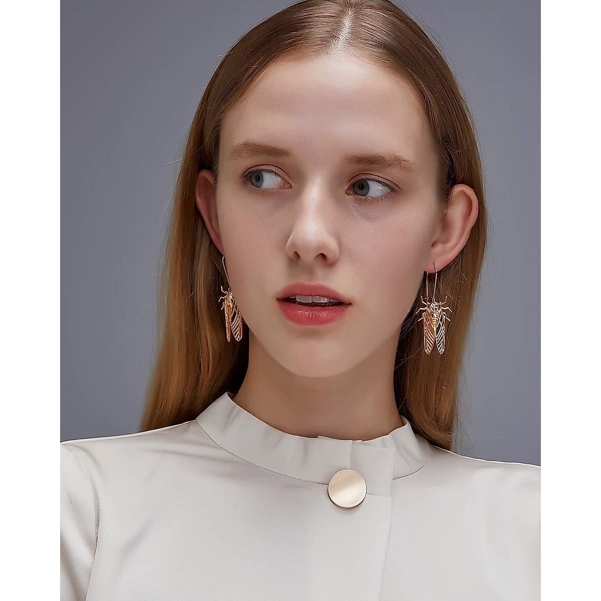 BELUCKIN Vintage Egyptian Big Insect Bug Cicada Dangle Earrings Retro Animal Jewlery (gold)