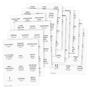 Talented Kitchen 144 Minimalistic Laundry Room Labels for Glass Jars, Preprinted Linen Closet Stickers for Containers, Bathroom Organization, Cleaning Supplies (Black)