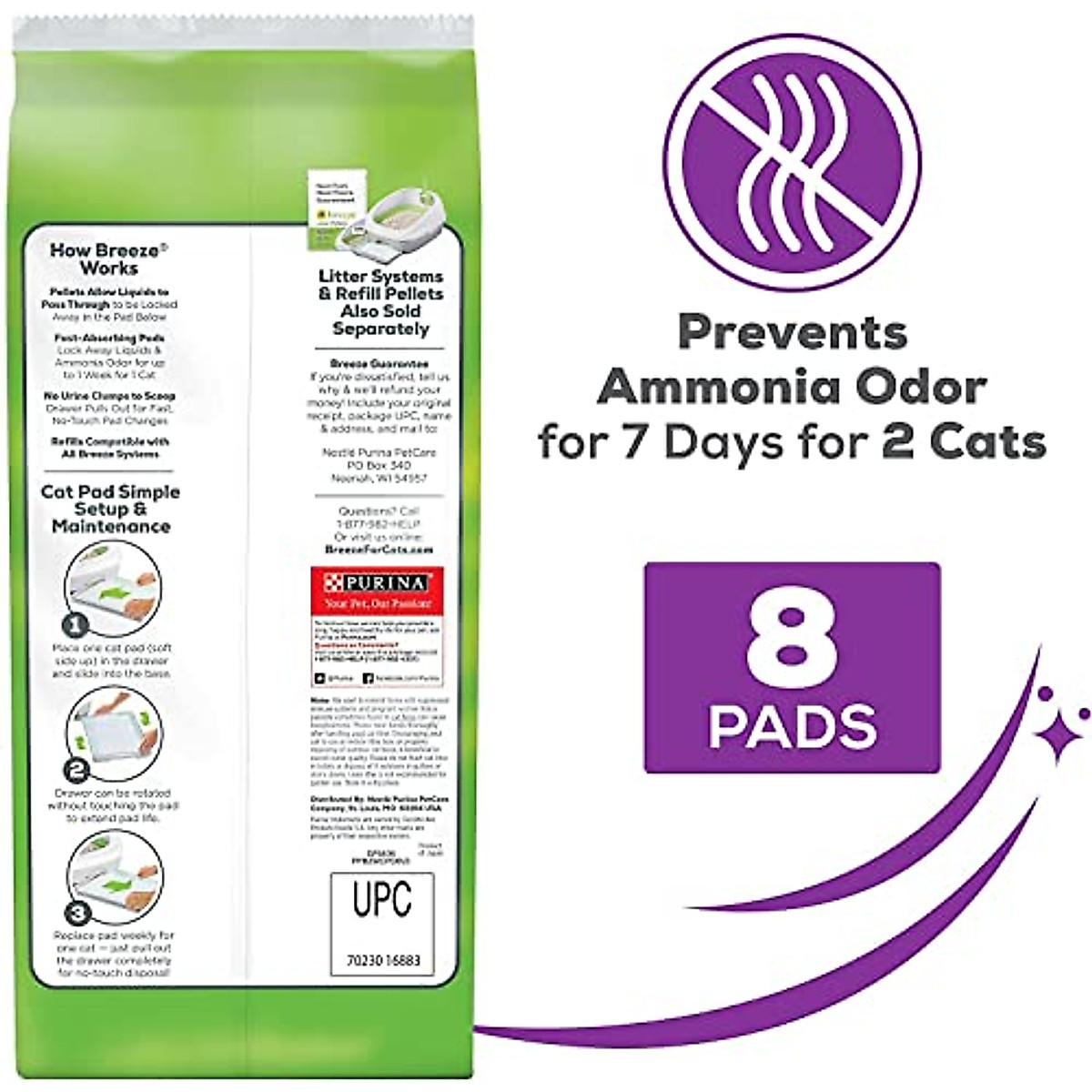 Tidy Cats Breeze Multi-Cat Strength Cat Pads Refill Pack (2) 8 Count Pouches with Aurora Pet Catnip Toy (Assorted)