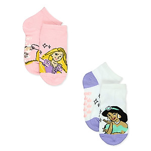 Disney Princess Toddler Girls 6 Pack Socks with Grippers (X-Small (2-4T), Aqua Blue)