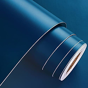 WESTICK Blue Contact Paper for Cabinets Peel and Stick Self Adhesive Removable Dark Blue Wallpaper Peel and Stick Countertop Contact Paper Waterproof Navy Blue Wallpaper for Bedroom Walls 17.71"x393"