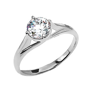 CaliRoseJewelry Unique Cubic Zirconia Solitaire Sterling Silver Engagement Ring (Size 6.5)