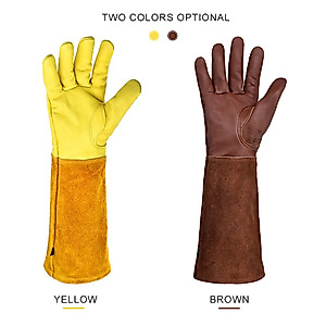 KINDE Gardening Gloves - Thorn Proof Cowhide Leather Rose/Blackberry Pruning Long Forearm Protection Gauntlet, Work Garden Gloves (YELLOW, Medium)