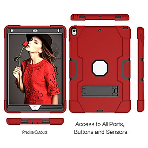 Jaorty Case for iPad Air 3 10.5" 2019,for iPad Pro 10.5 inch 2017 Case,3 in 1 Hybrid [Soft&Hard] Heavy Duty Rugged Stand Shockproof Anti-Slip Anti-Scratch Full-Body Protective Case,Red/Black