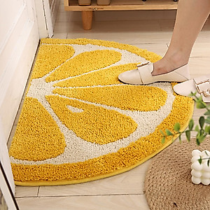 LIGUOGUO Cute Yellow Half Round Fruit Rug Home Decor Cozy Soft Half Circle Orange Floor Rugs for Kids Room Bedroom Kitchen Doorway Indoor Rug Non Slip Bath Mats for Bathroom Washable 20x31.5inch