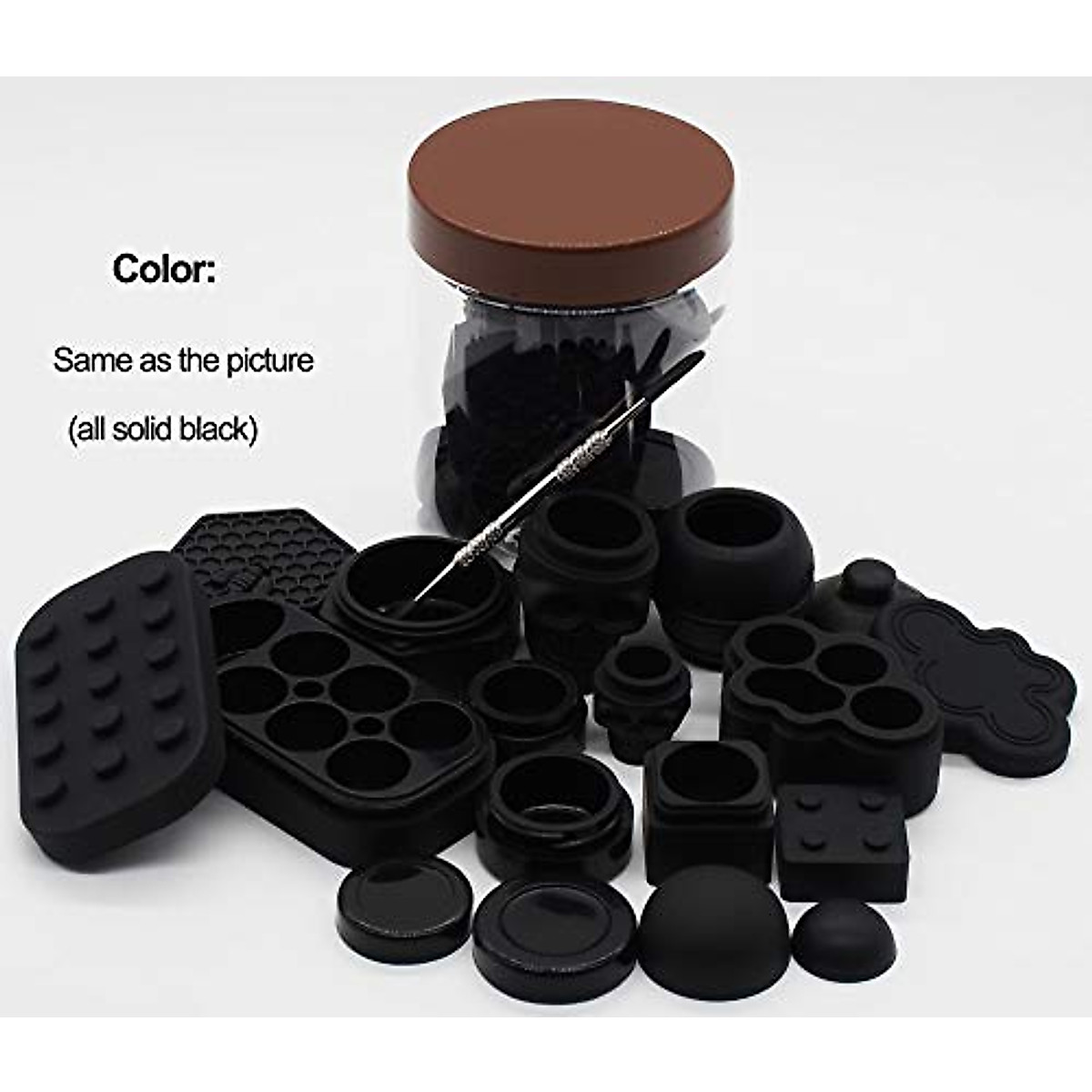 Vitakiwi Silicone Concentrate Black Containers 3ml 5ml 7ml 9ml 15ml Skull 22ml 26ml Bee 35ml 6+1 Multi Compartment Oil Jars with Carving Tool (9PCS)