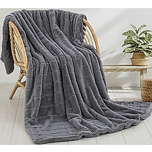Faux Fur Throw Ultra Soft Double Sided, Fluffy Blanket for Winter Sofa Couch, Cuddly & Warm (50"x 60", Gray)