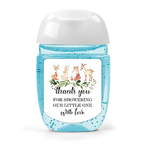 Hand Sanitizer Labels Thank You for Showering Our Little One with Love Stickers, Baby Shower Favor Stickers, Safari Baby Shower Party Favors.