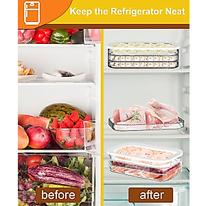Deli Meat Container for Fridge,Bacon Lunch Meat Container for Refrigerator Stackable 3 Layers Food Storage Boxes with Lid for ColdCuts, Salami, Deli, Meal Prep Containers，BPA Free，18.60z，3Pack
