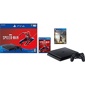 Newest Bundle-PlayStation 4 slim 1TB Console with Marvel's Spider-Man and Assassin's Creed Odyssey Deluxe Edition - Jet Black