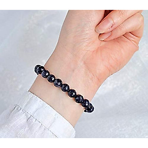WORLD WIDE GEMS Blue Goldstone Bracelet - Navy Blue Bracelet - Gemstone Bead Bracelet - Sparkle Bracelet - Night Sky Jewelry - Celestial Gifts - Gift Women 6mm Code- WAR6899