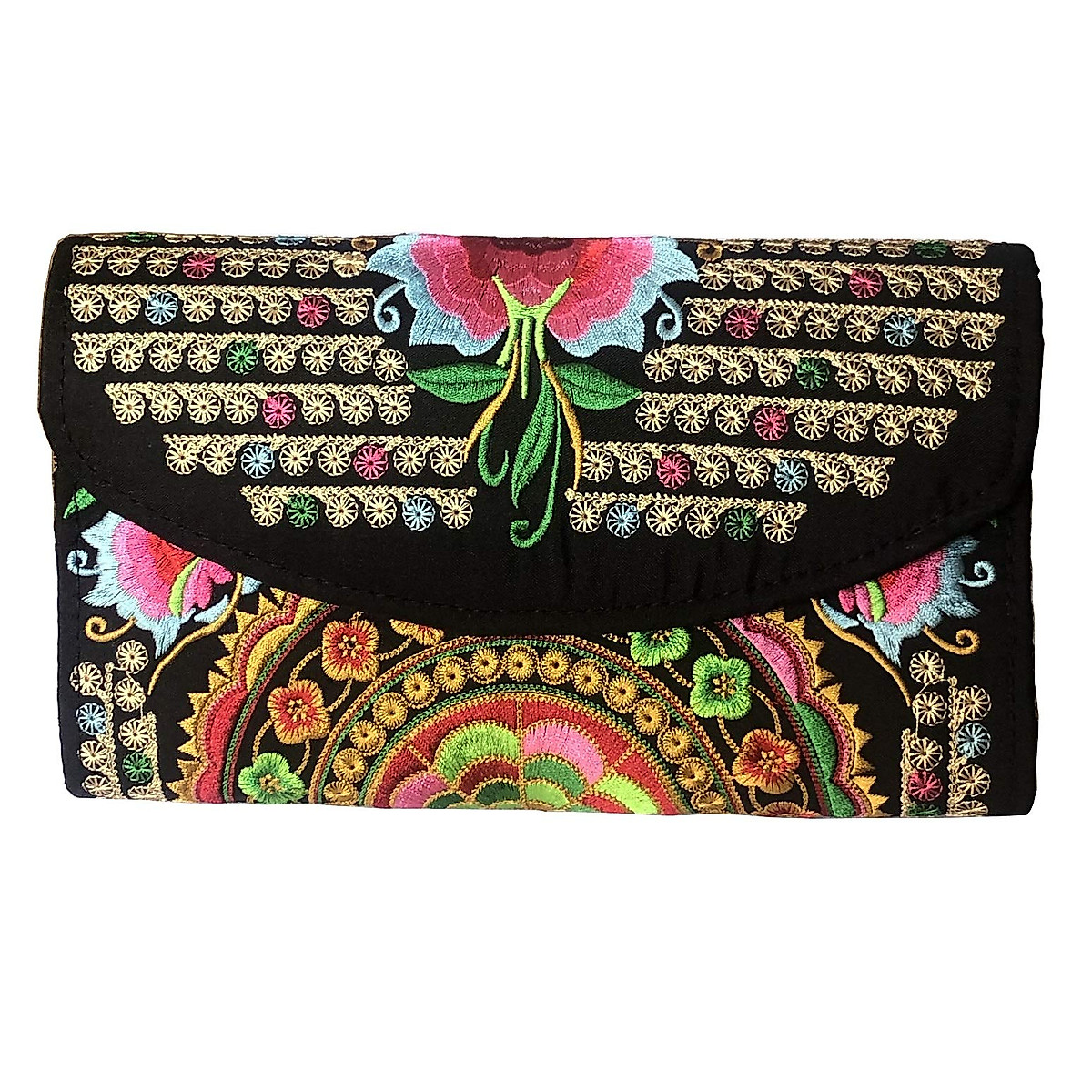 Chinese Embroidered Casual Canvas Women’s Wallets Zipper Closure Purse Wristlet