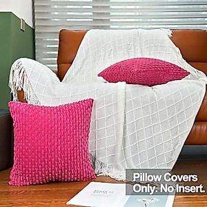 16x16 Throw Pillow Covers Set of 2, Decorative Boho Covers for Bed, Couch Fluffy Pillow Cover for Living Room, Neutral Home Décor Accent for Sofa - Hot Pink