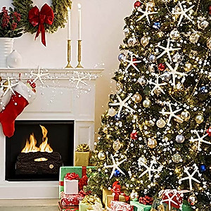 20 PCS Christmas Natural Starfish Ornaments 3-4'' + Beaded Starfish Garland Christmas Decorations 80Inch