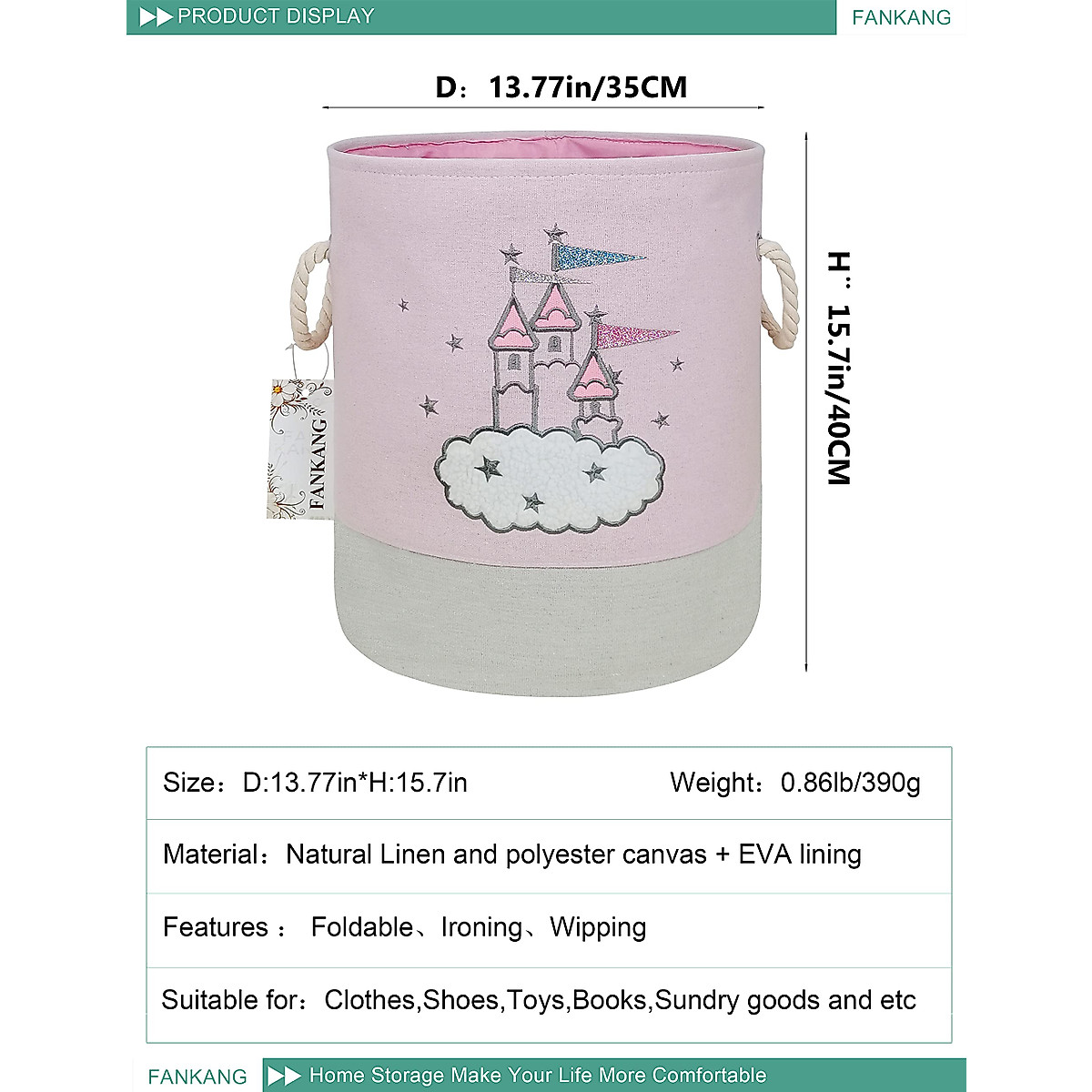 FANKANG Storage Baskets,Collapsible Convenient Nursery Hamper/Laundry Bin/Toy Collection Organizer for Kid's Room（Castle ）