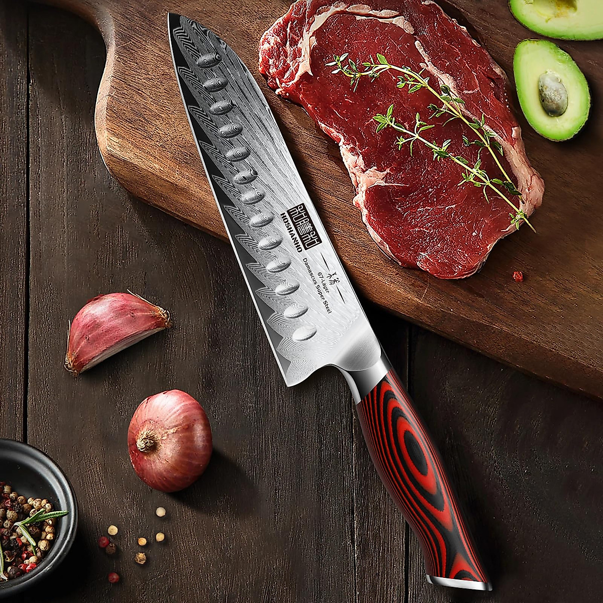 Kitchen Knife Set with Block, 7 Pieces Chef Knife Set 67 Layers Damascus Steel Professional Knife Set for Cooking, Ergonomic G10 Handles with Sharpener